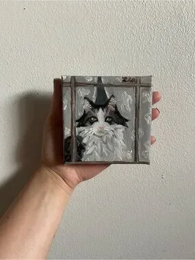 Art | 4 X 4 Inch Window Whiskers Mini Original Oil Painting | Poshmark